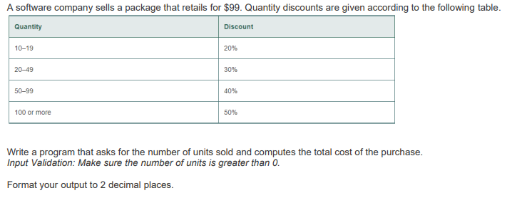 Solved Write a program that asks for the number of units | Chegg.com