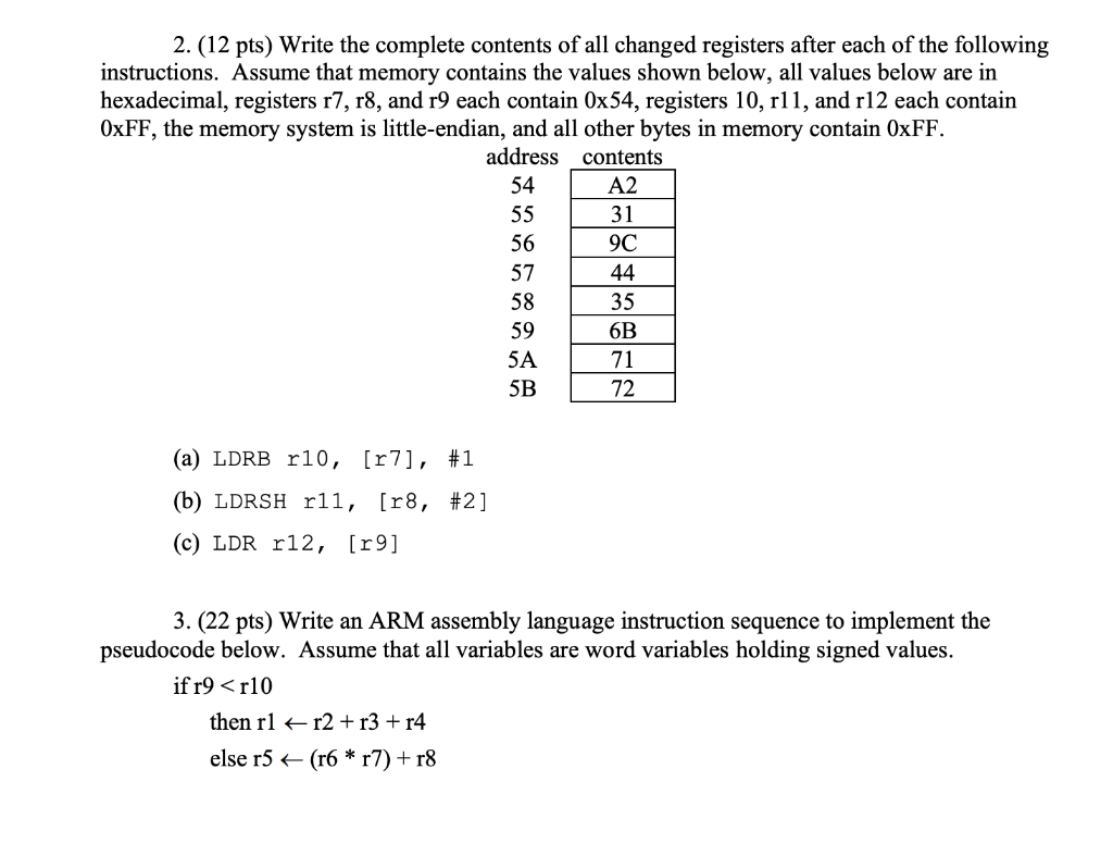 Solved 2. (12pts) Write the complete contents of all changed | Chegg.com