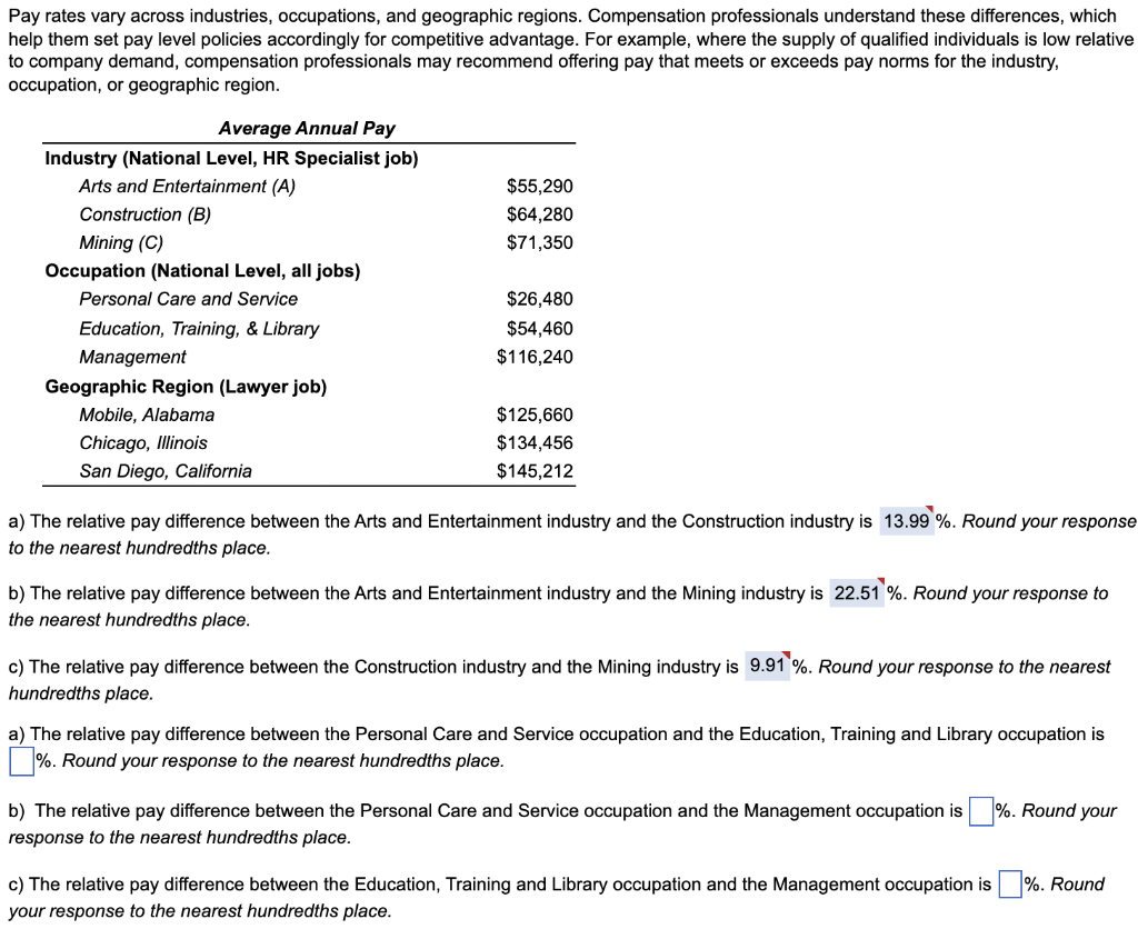 Solved Pay rates vary across industries, occupations, and | Chegg.com