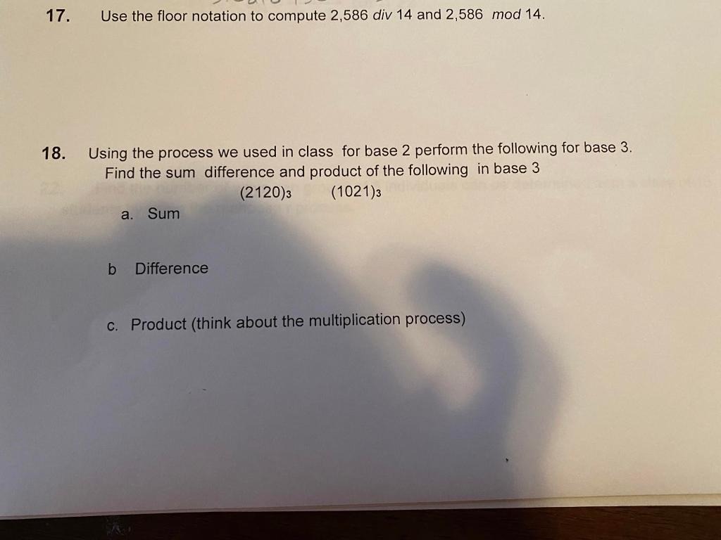 Solved 17. Use the floor notation to compute 2,586 div 14 | Chegg.com