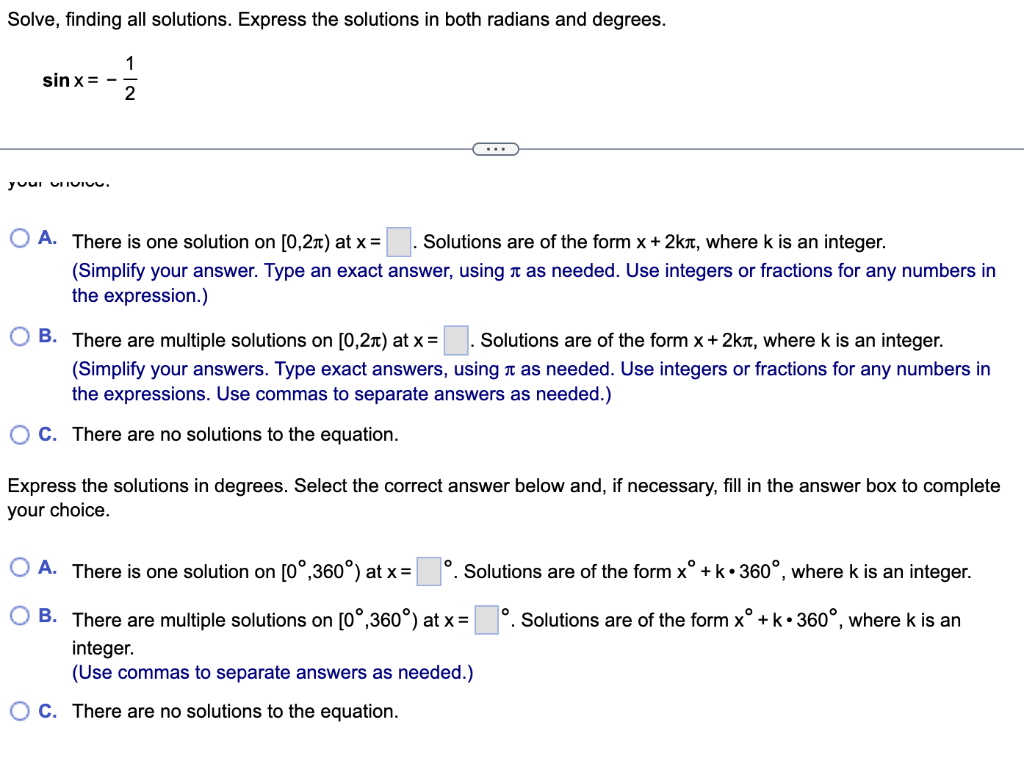 Solved Solve, finding all solutions. Express the solutions | Chegg.com