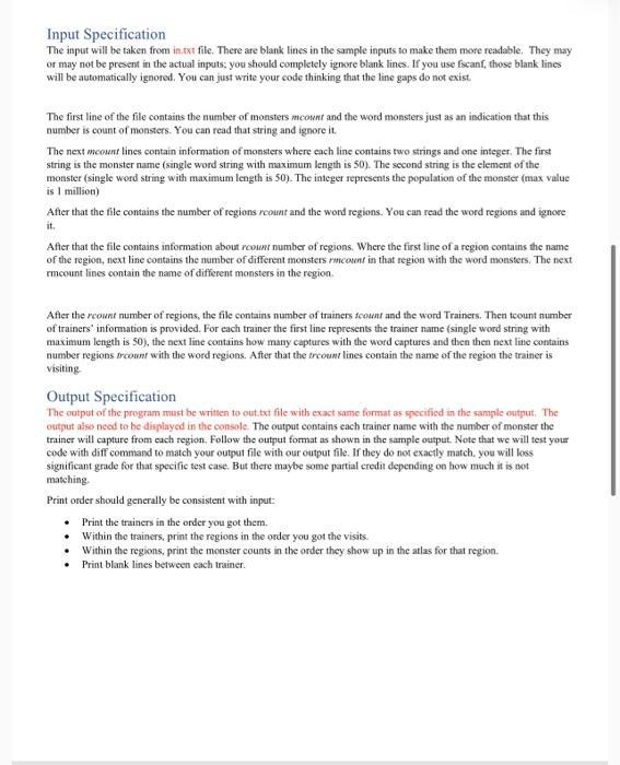 Solved write in c and i need 4 function * makeMonster and | Chegg.com