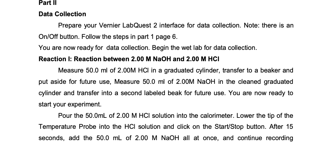 Solved Part II Data Collection Prepare your Vernier | Chegg.com