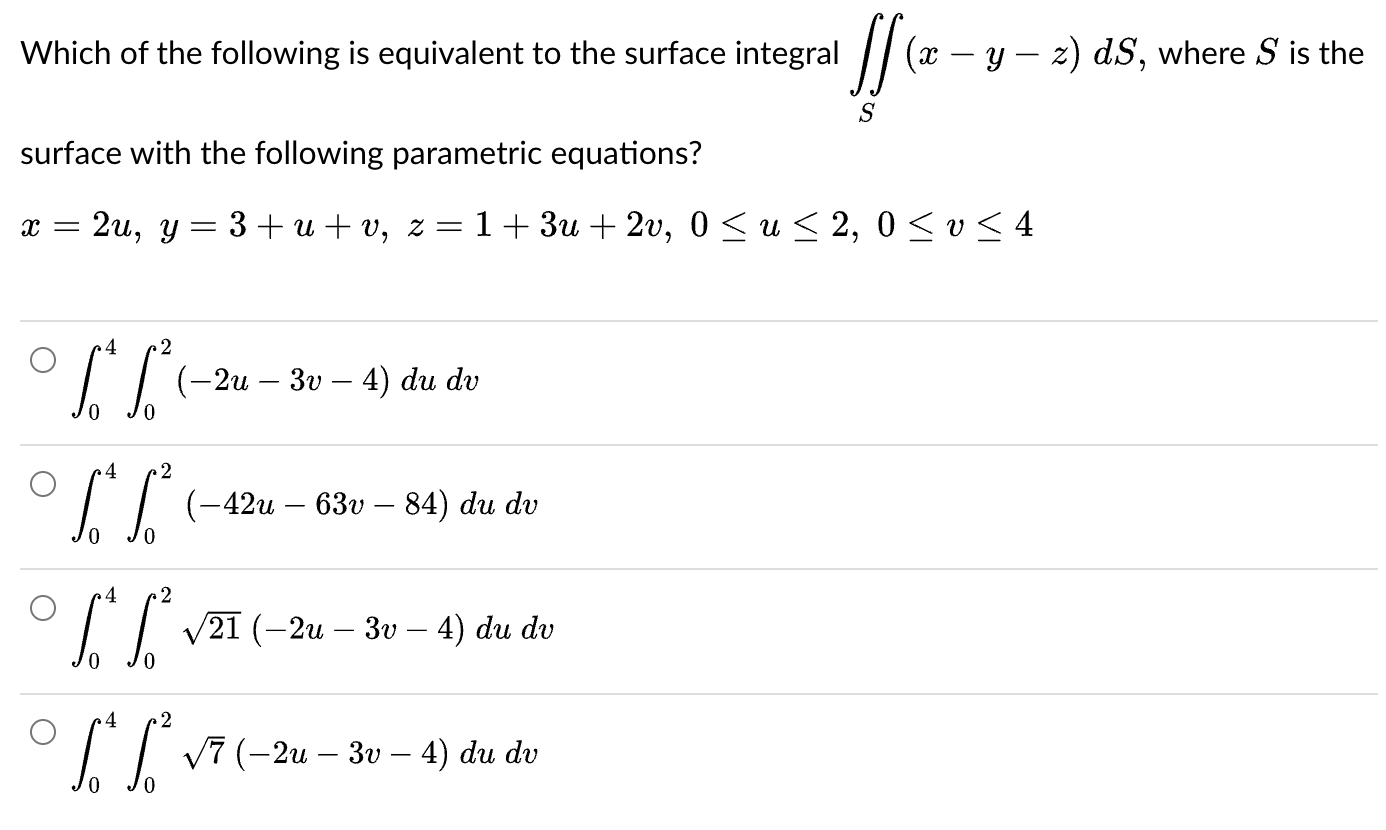 Solved Which of the following is equivalent to the surface | Chegg.com