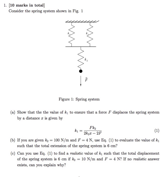 Solved 1. [10 marks in total Consider the spring system | Chegg.com