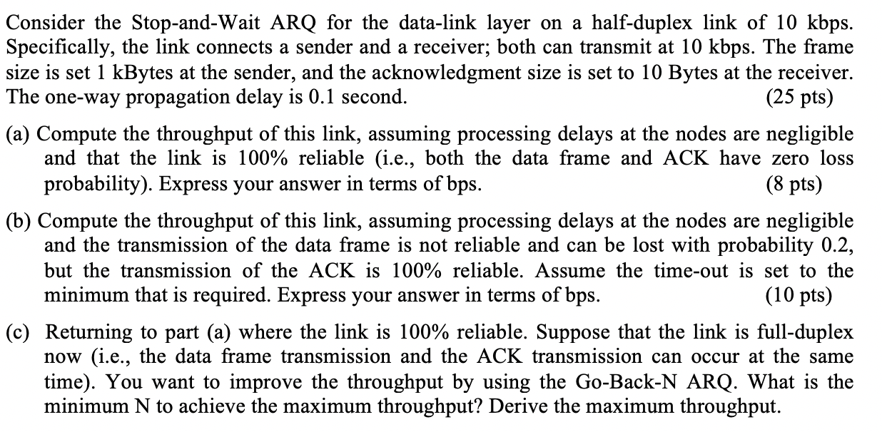 Solved Consider the Stop-and-Wait ARQ for the data-link | Chegg.com