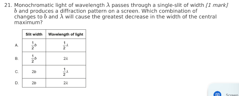 Solved 1. Monochromatic light of wavelength λ passes through | Chegg.com