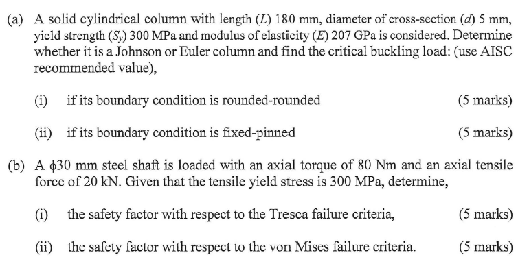 Solved (a) A solid cylindrical column with length (L) 180 | Chegg.com