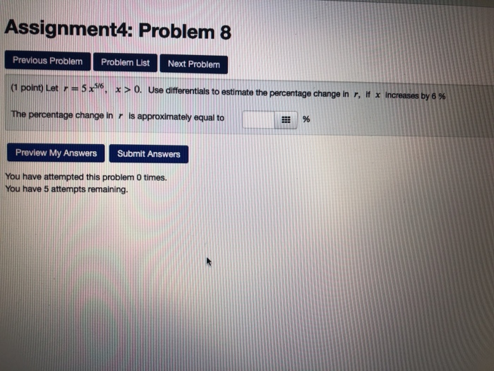 Solved Assignment4 Problem 8 Previous Problem Problem List 5512