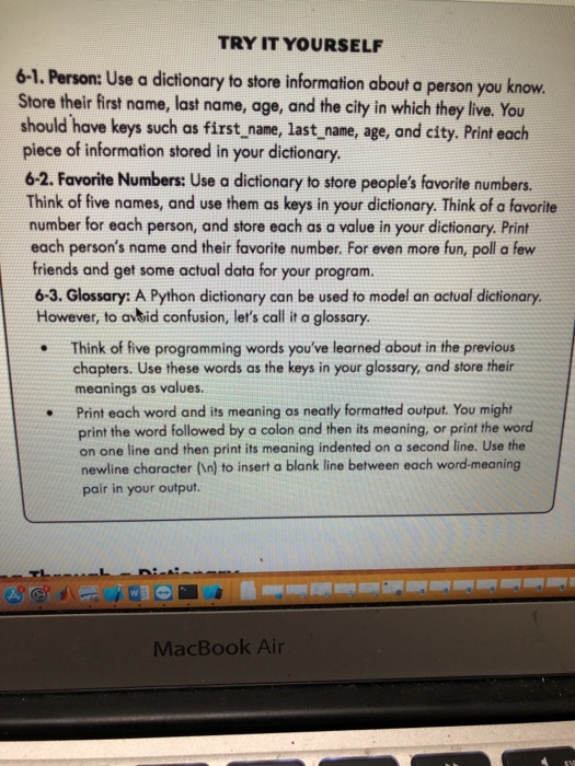 Solved TRY IT YOURSELF 6-1. Person: Use a dictionary to | Chegg.com