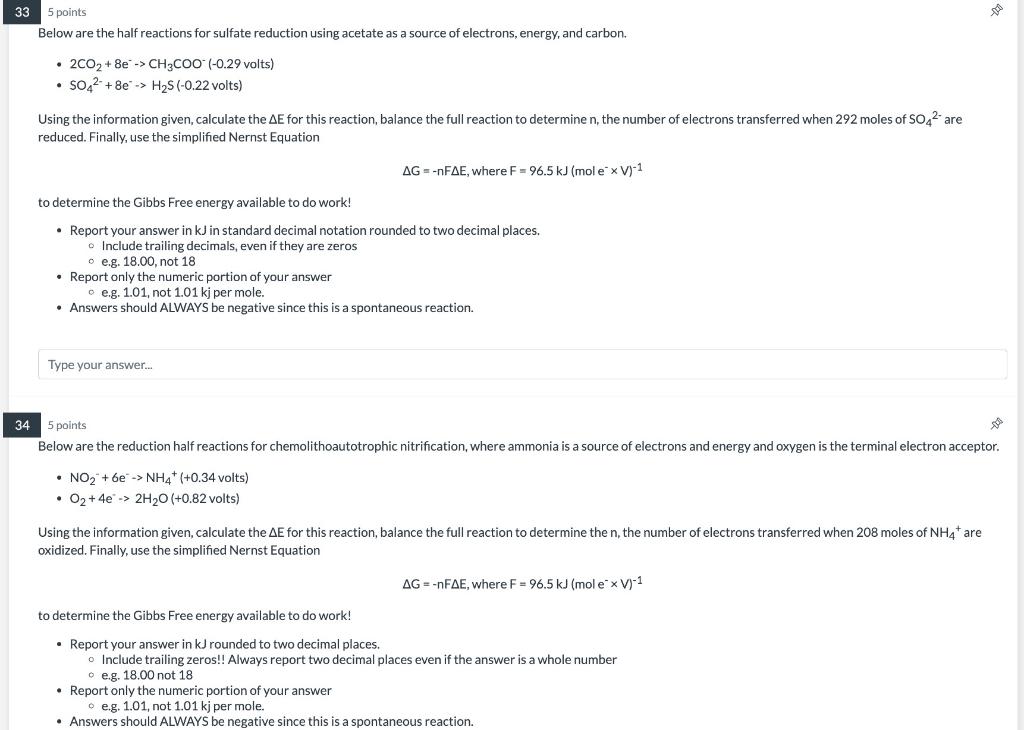 Solved 35 points Below are the half reactions for sulfate | Chegg.com