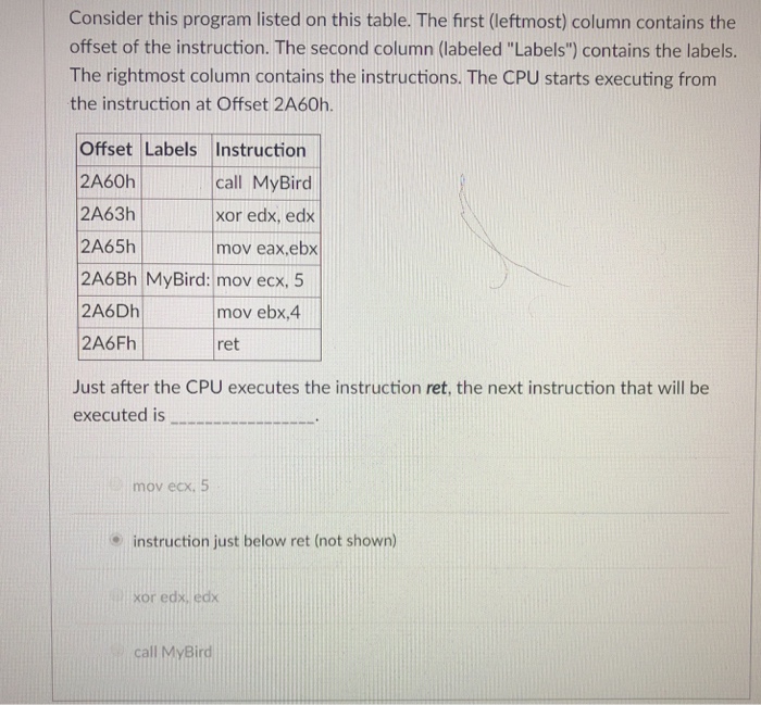 Solved Consider this program listed on this table. The first | Chegg.com
