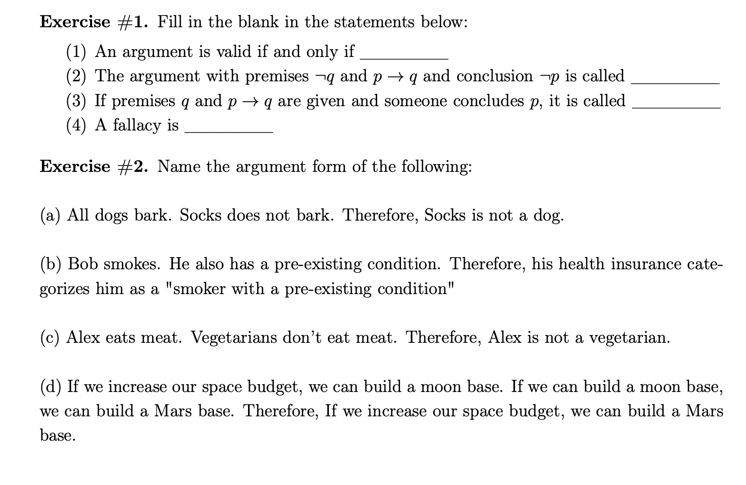 Solved Exercise #1. Fill in the blank in the statements | Chegg.com
