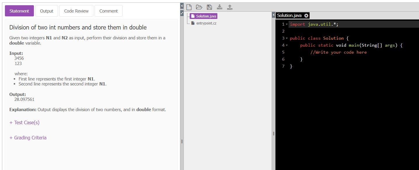 Solved Division of two int numbers and store them in double | Chegg.com