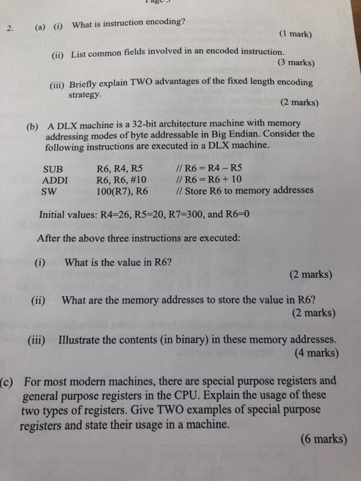 Solved 2. (a) (i) What is instruction encoding? (1 mark) | Chegg.com
