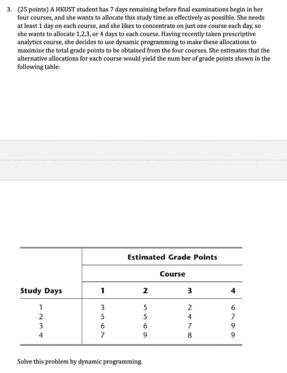 Solved 3. (25 ﻿points) ﻿A HKUST student has 7 ﻿days | Chegg.com