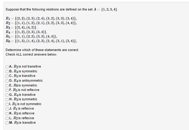 Solved Suppose that the following relations are defined on | Chegg.com