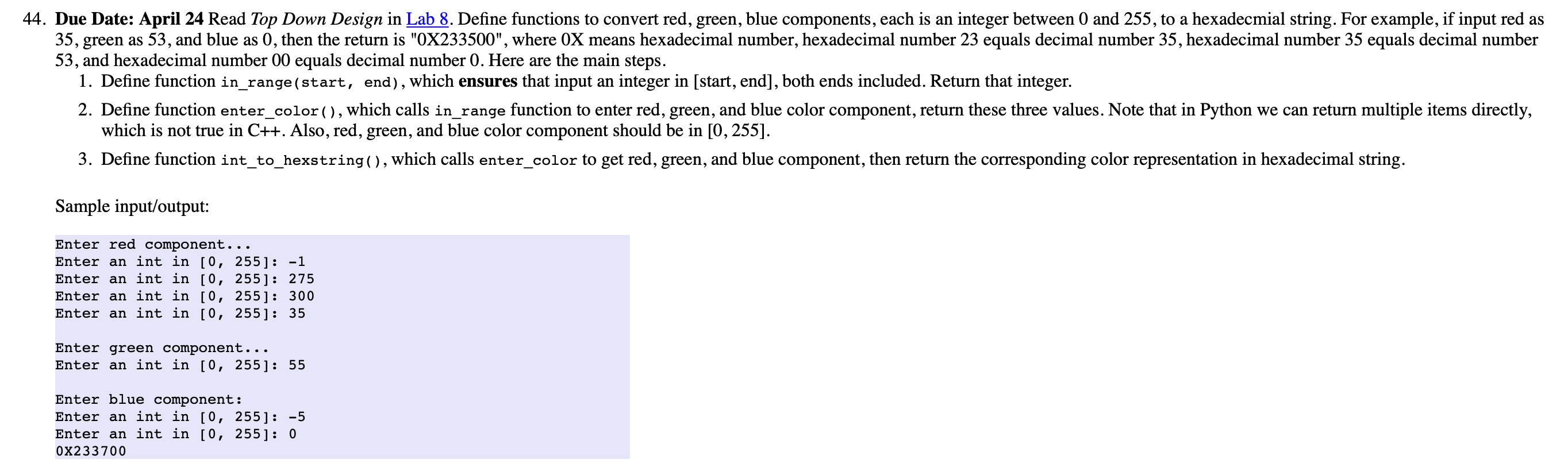 Solved 44. Due Date: April 24 Read Top Down Design in Lab 8. | Chegg.com