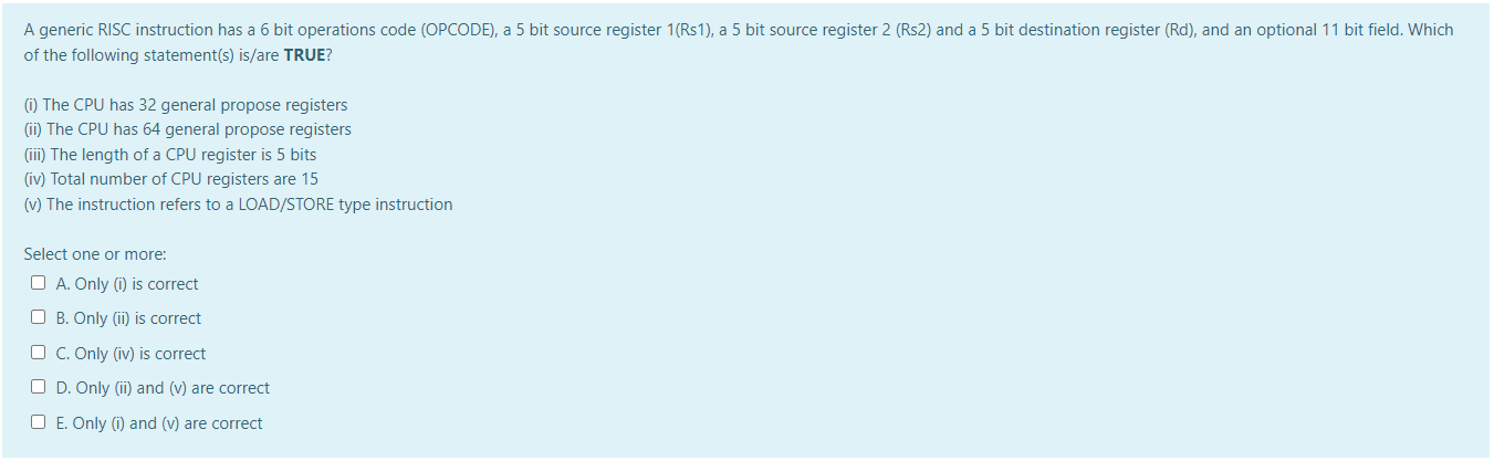Solved A generic RISC instruction has a 6 bit operations | Chegg.com