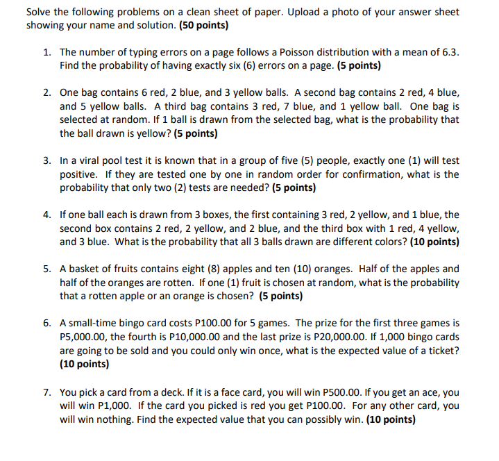 Solved Solve the following problems on a clean sheet of | Chegg.com