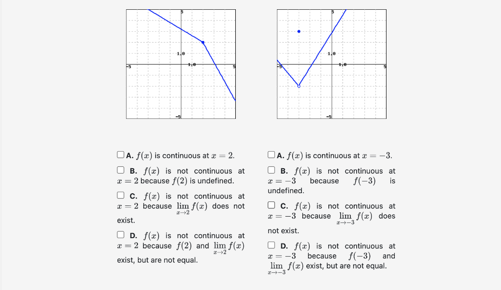 Solved A. f(x) is continuous at x=2. A. f(x) is continuous | Chegg.com