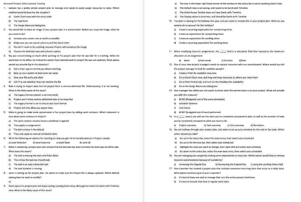 Microsoft Project 2016 Essential Training a) The icon | Chegg.com