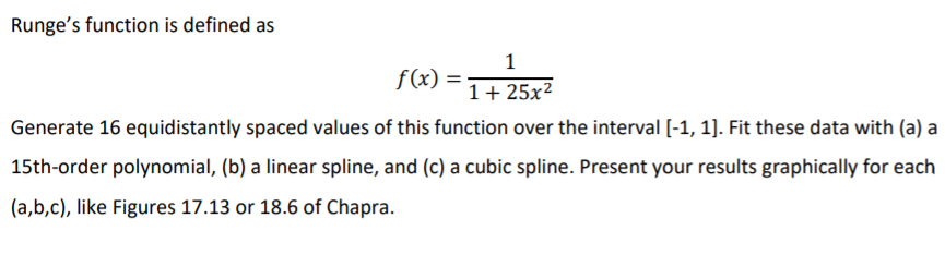 Solved Runge's function is defined as 1 f(x) = 1 + 25x2 | Chegg.com