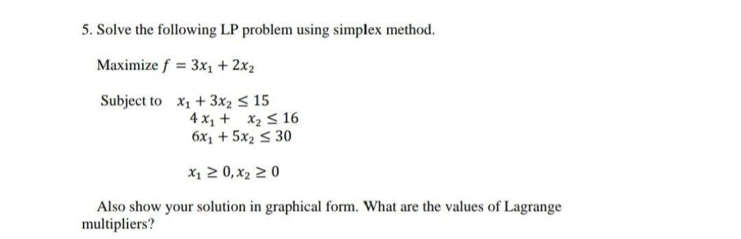 Solved 5. Solve the following LP problem using simplex | Chegg.com