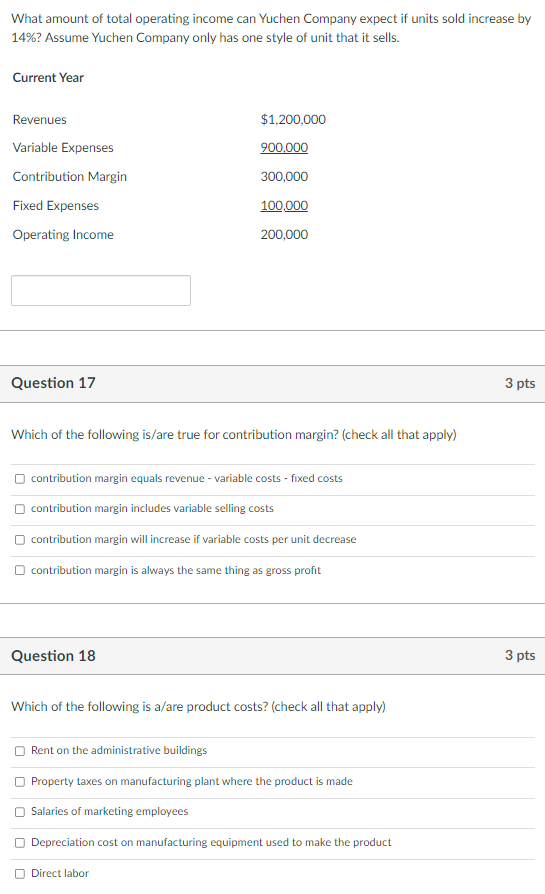 Solved What amount of total operating income can Yuchen | Chegg.com