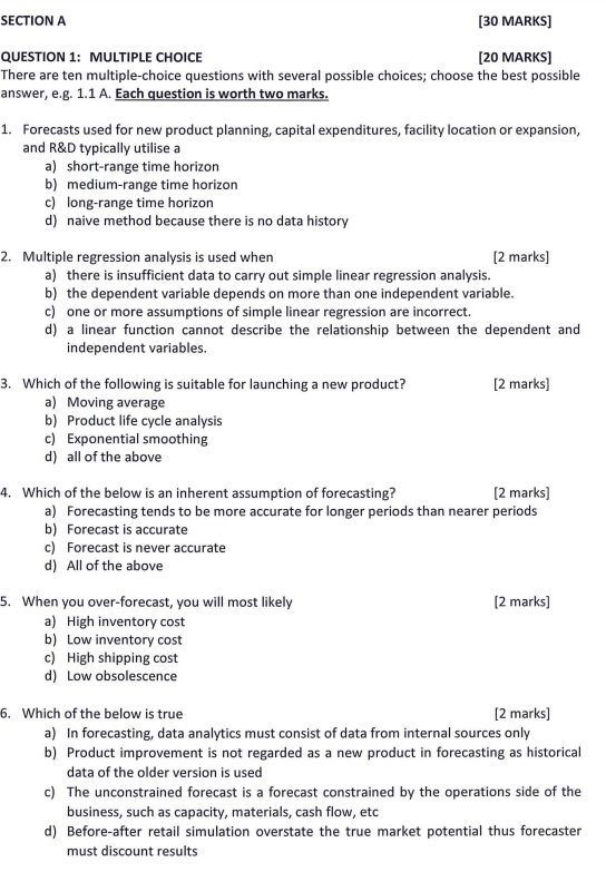 Solved SECTION A [30 MARKS] QUESTION 1: MULTIPLE CHOICE [20 | Chegg.com