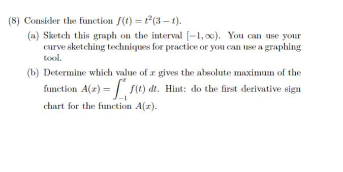 Solved 8) Consider the function f(t)=t2(3−t). (a) Sketch | Chegg.com