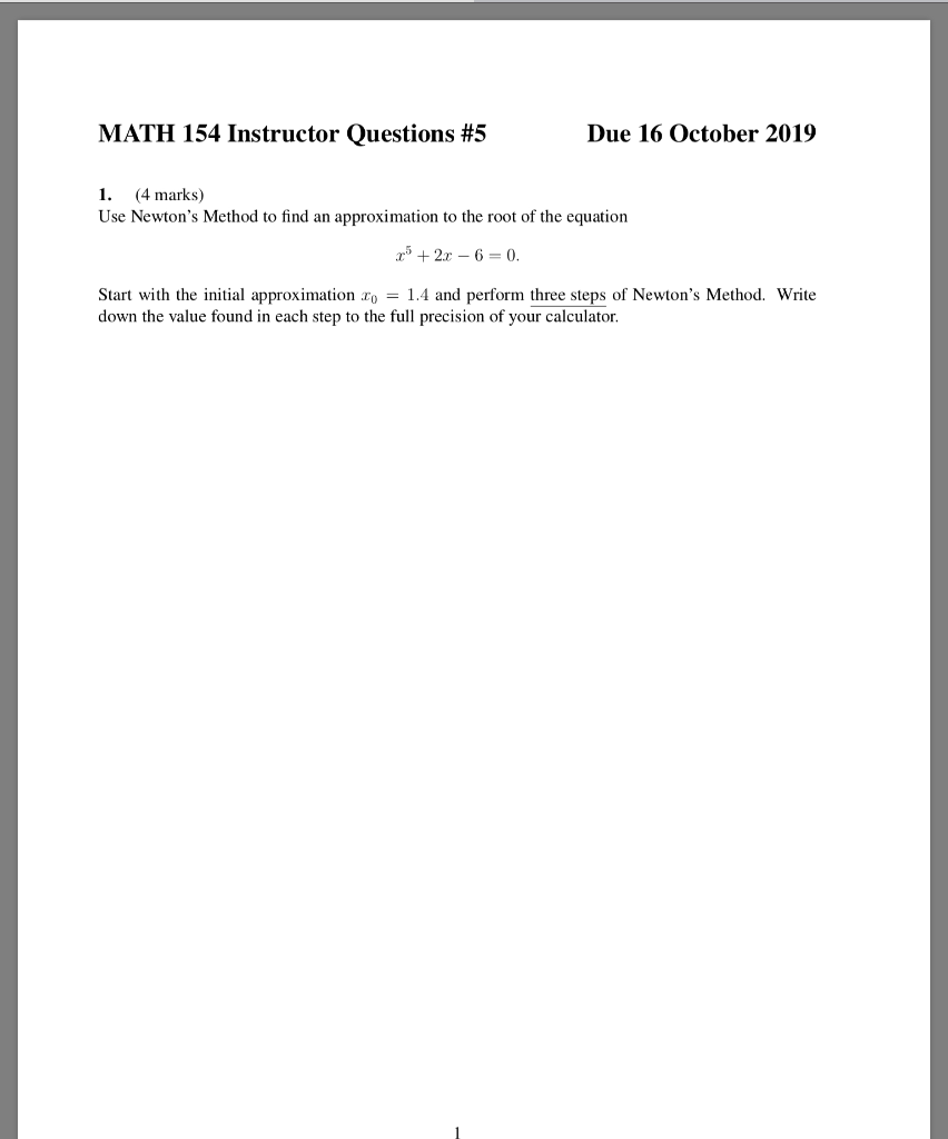 Solved MATH 154 Instructor Questions #5 Due 16 October 2019 | Chegg.com