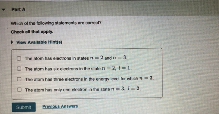 Solved Constants Consider the atom having the electron | Chegg.com