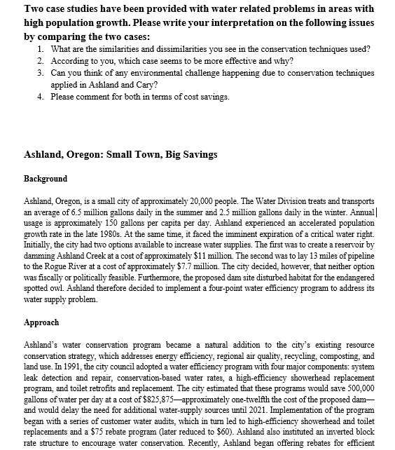 Two case studies have been provided with water | Chegg.com