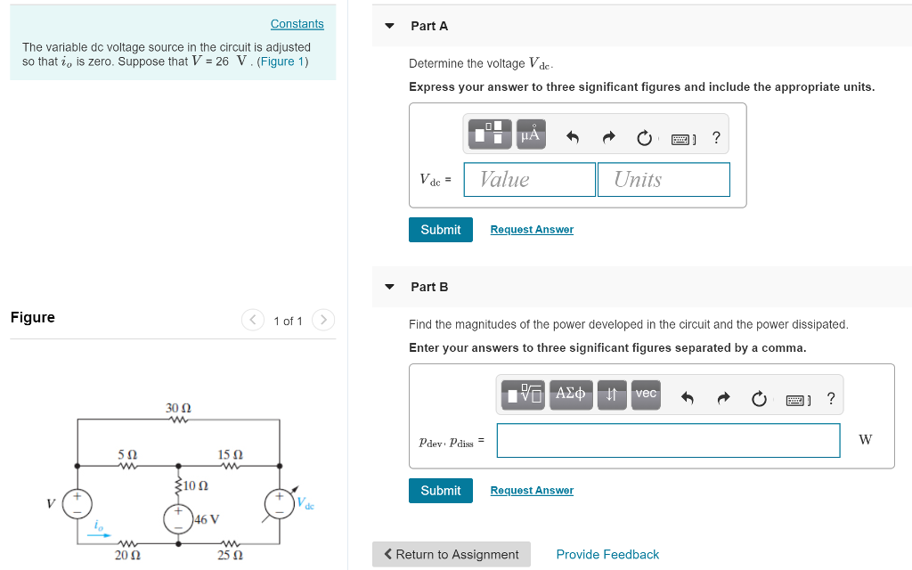 Solved nstants Part A The variable dc voltage source in the | Chegg.com