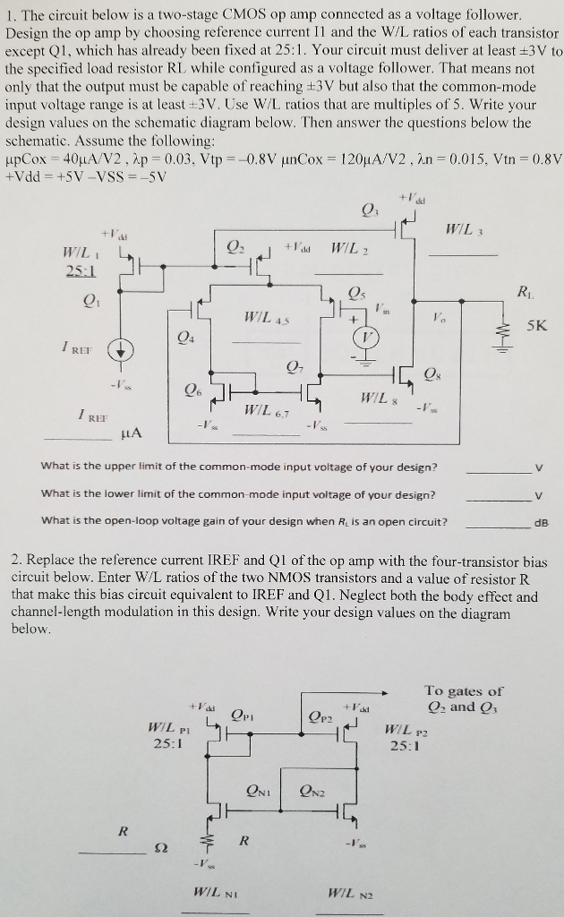 1. The circuit below is a two-stage CMOS op amp | Chegg.com