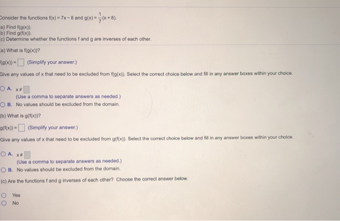 Solved onsider the functions f(x) = 7x-8 and g(x) =-(x + 8). | Chegg.com