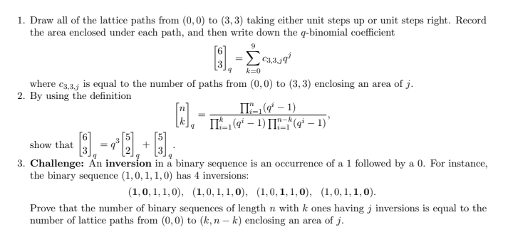 Solved 1. Draw all of the lattice paths from (0,0) to (3,3) | Chegg.com