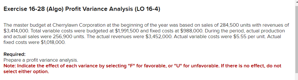 Solved Required: Prepare a profit variance analysis. Note: | Chegg.com