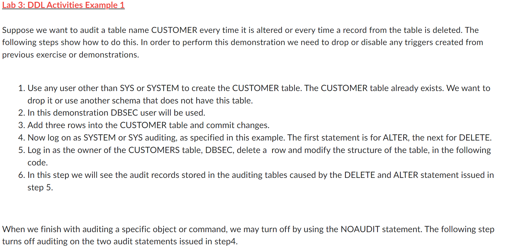 Solved Lab 1: Example of LOGON and LOGOFF Database Events: | Chegg.com