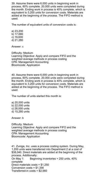 Solved 39. Assume there were 6,000 units in beginning work | Chegg.com