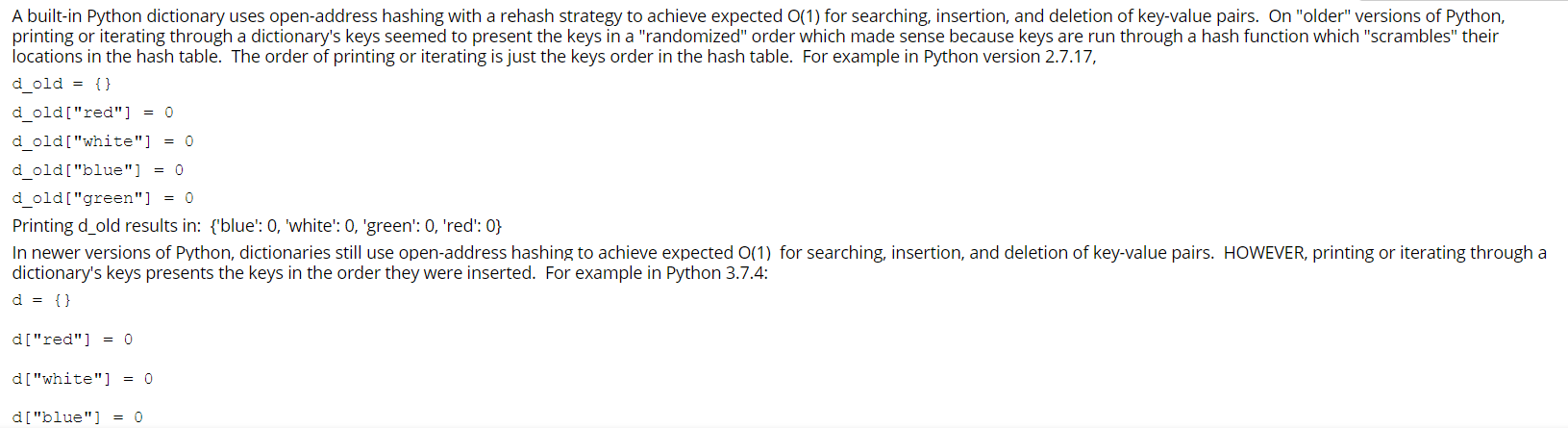 A built-in Python dictionary uses open-address | Chegg.com