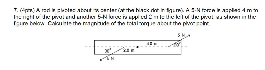 Solved 7. (4pts) A rod is pivoted about its center (at the | Chegg.com