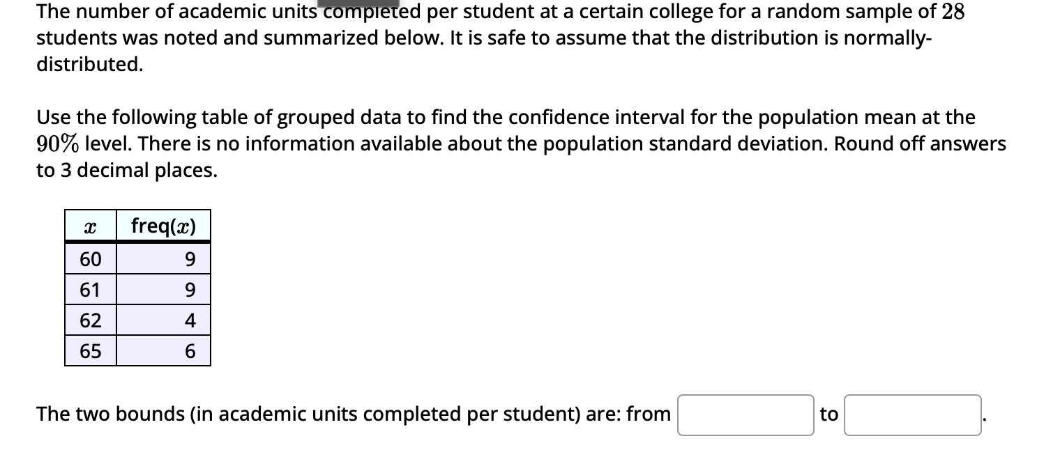 Solved The number of academic units completed per student at | Chegg.com