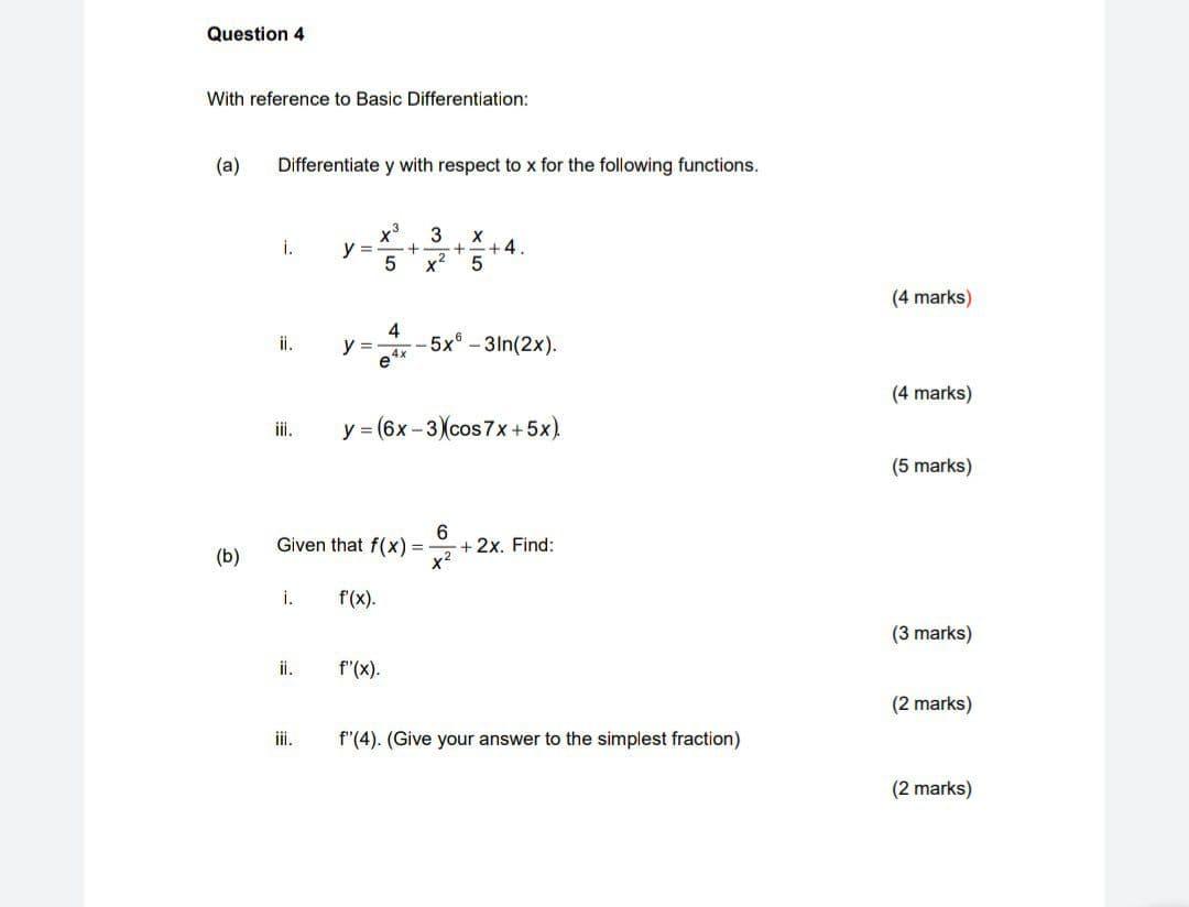 Solved Question 4 With reference to Basic Differentiation: | Chegg.com