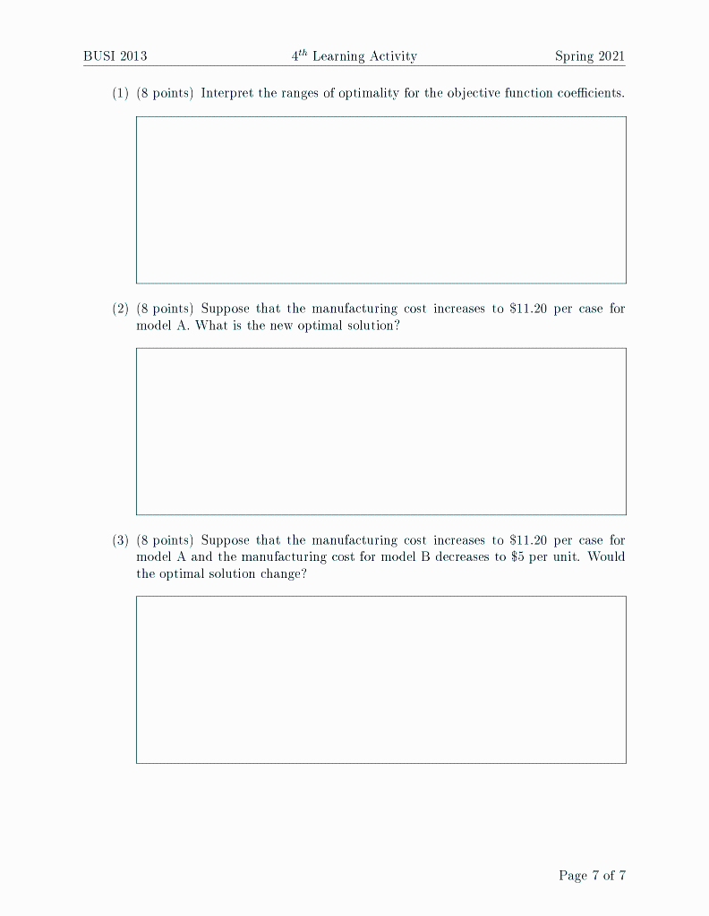 BUSI 2013 4th Learning Activity Spring 2021 (3) (8 | Chegg.com