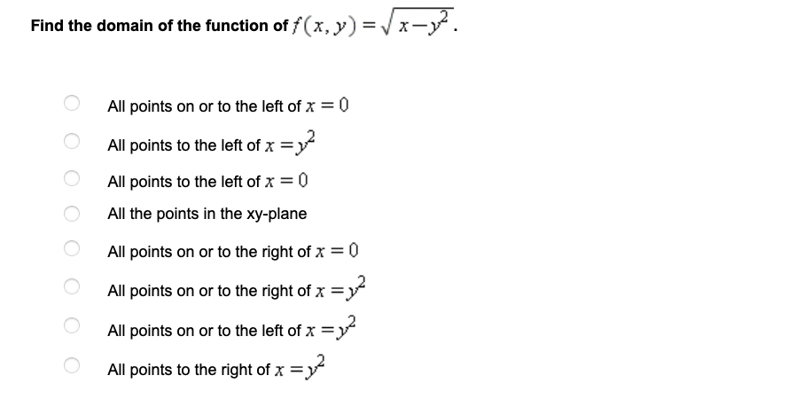 Solved tomain of the function of f(x,y)=x−y2 All points on | Chegg.com