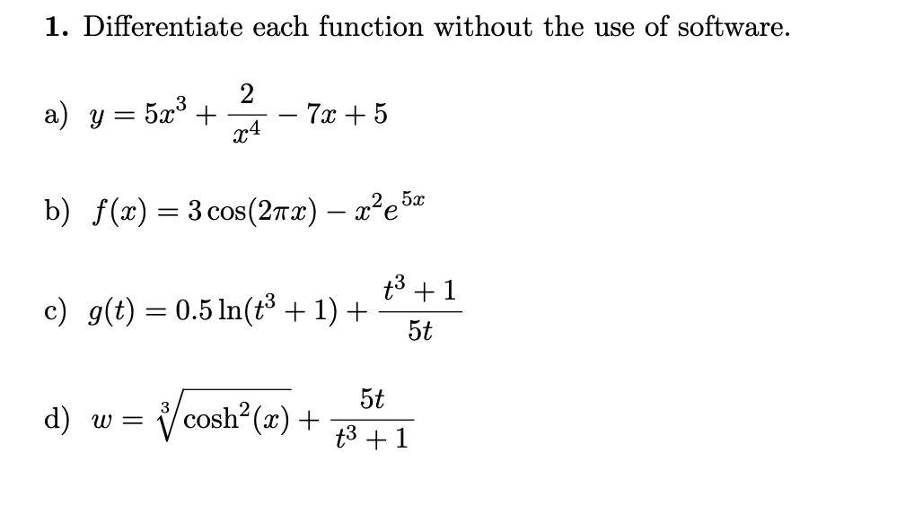 Solved 1. Differentiate each function without the use of | Chegg.com