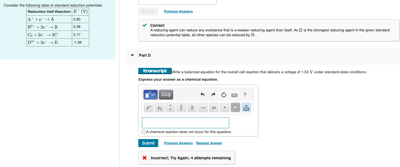 Solved Consider the following table of standard reduction | Chegg.com