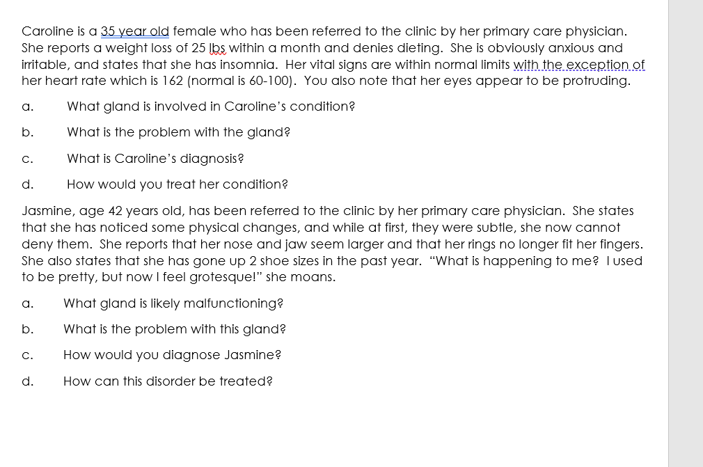 Solved Part 5: A Day at the Clinic - Endocrine Disorders and | Chegg.com